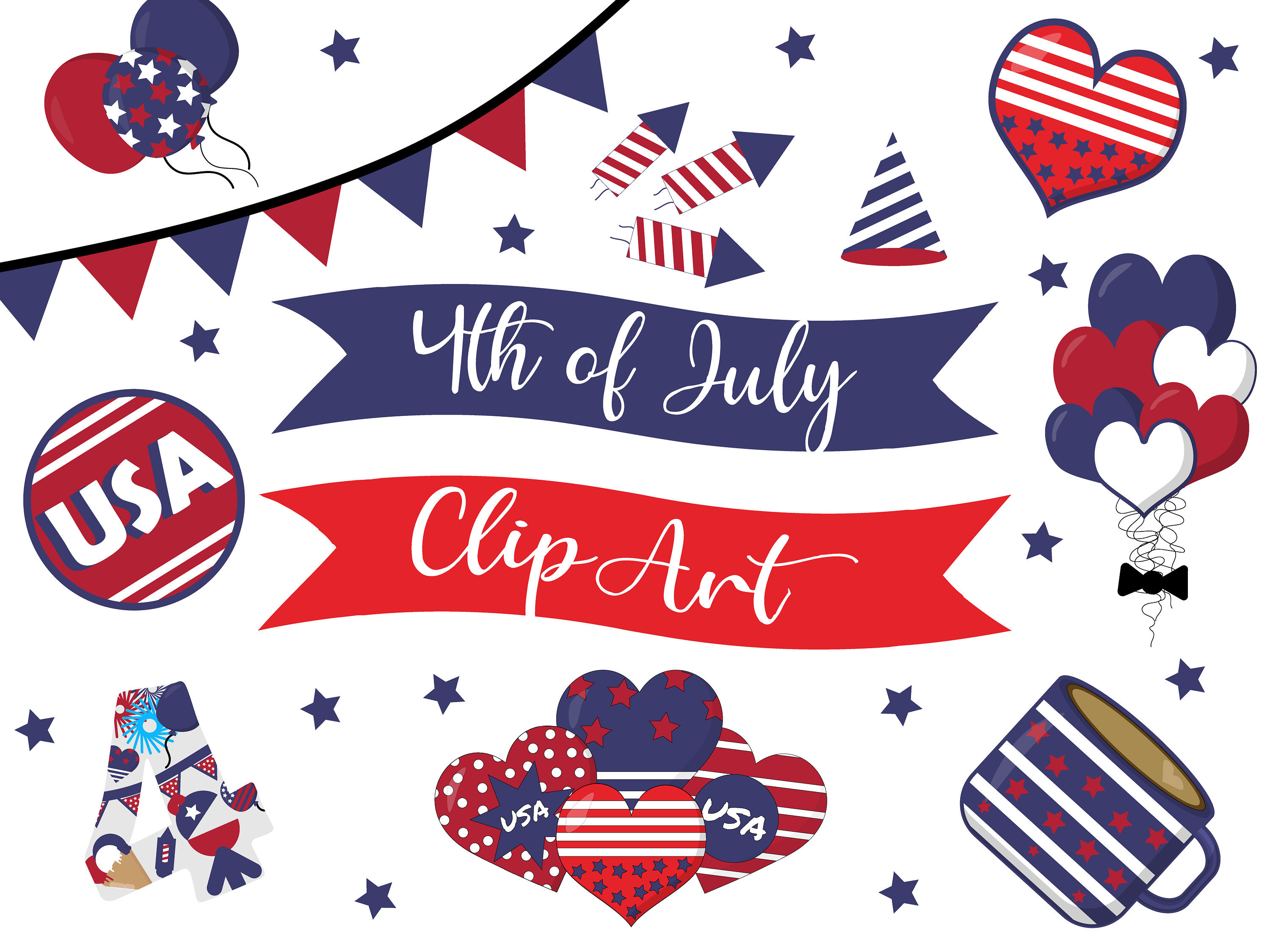 INSTANT DOWNLOAD, 4th of July Clipart, USA Independence Day, American ...