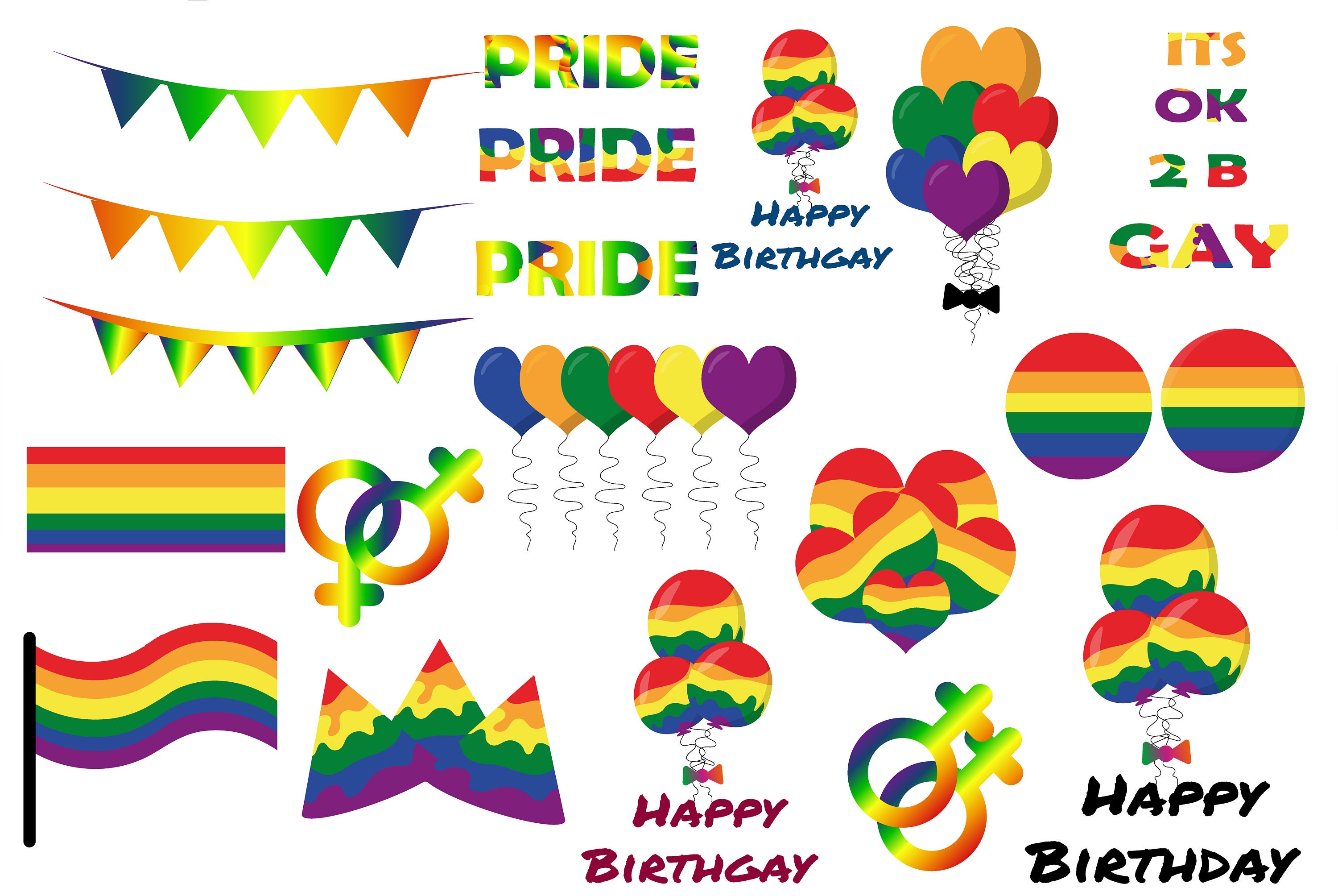 INSTANT DOWNLAOD, Printable Gay Pride Colorful Clipart, 42 PNG Files ...