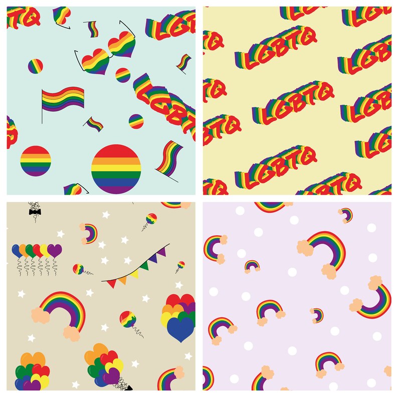 INSTANT DOWNLOAD, LGBTQ Seamless Pattern, 8 Gay Pride Patterns Digital ...