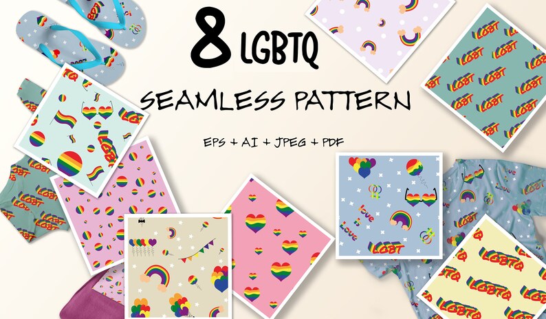 INSTANT DOWNLOAD, LGBTQ Seamless Pattern, 8 Gay Pride Patterns Digital ...