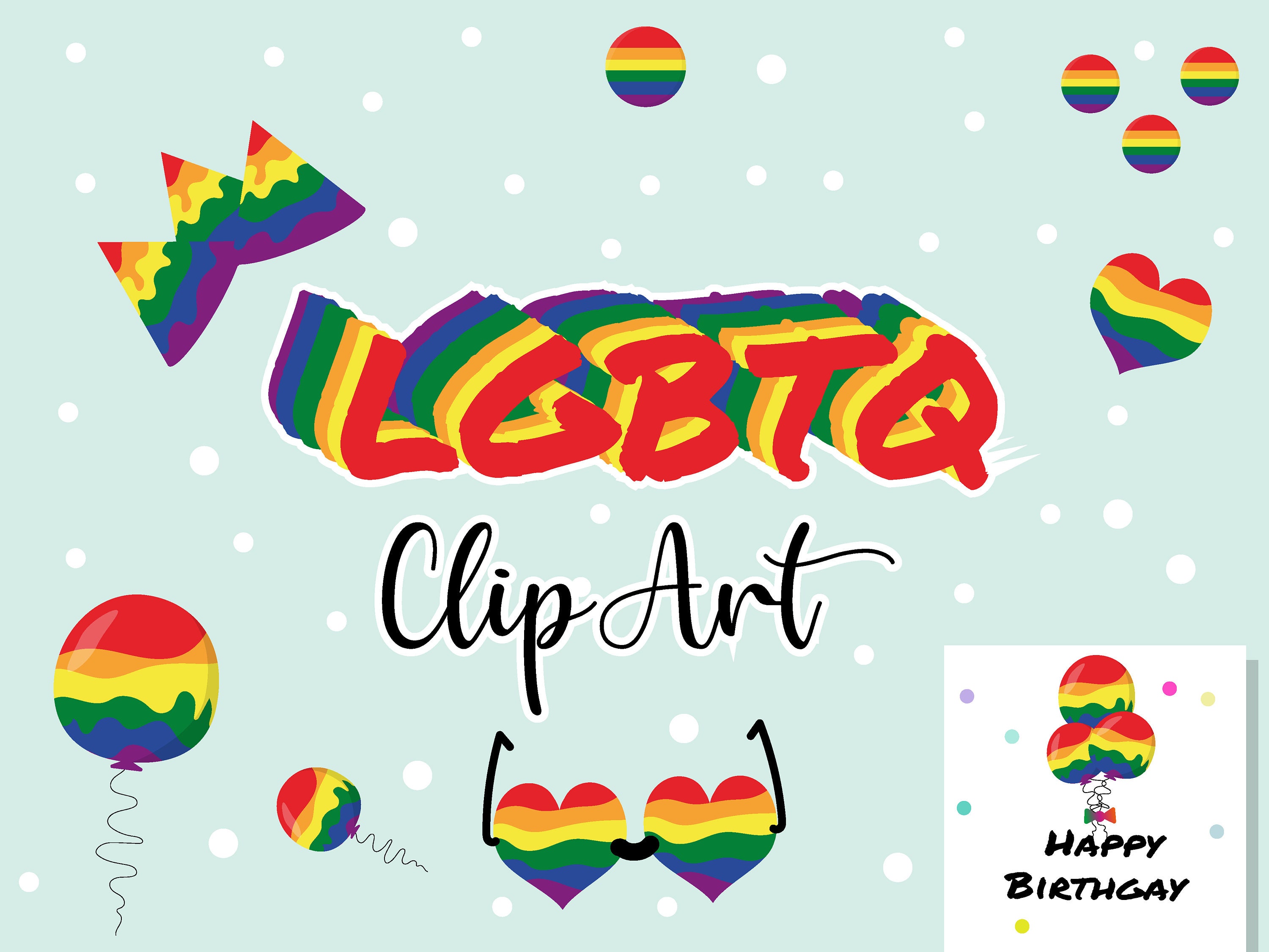 INSTANT DOWNLAOD, Printable Gay Pride Colorful Clipart, 42 PNG Files ...