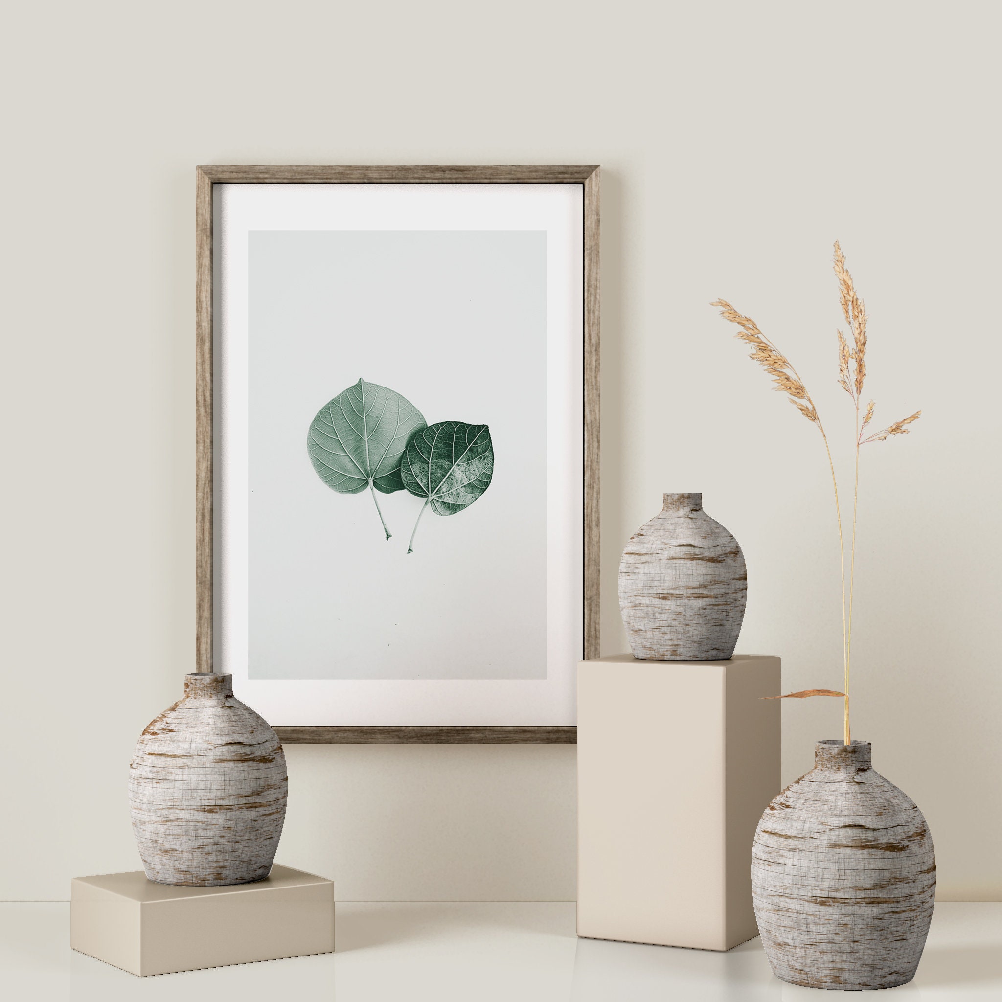 Minimal 2 Textured Leaves Wall Art Printable Leaf INSTANT - Etsy