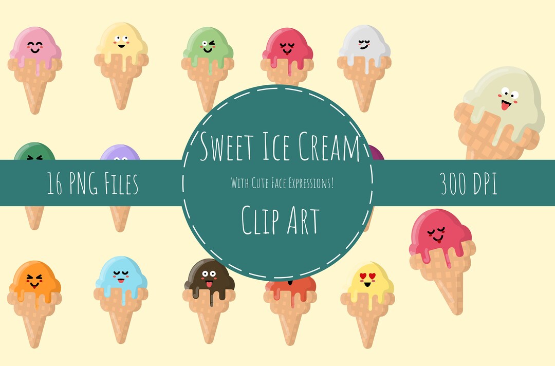 INSTANT DOWNLOAD Sweet Ice Cream Clip Art,16 PNG Files, Ice Cream With ...