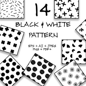INSTANT DOWNLOAD, BUNDLE of Black & White Seamless Pattern, 14 Digital ...