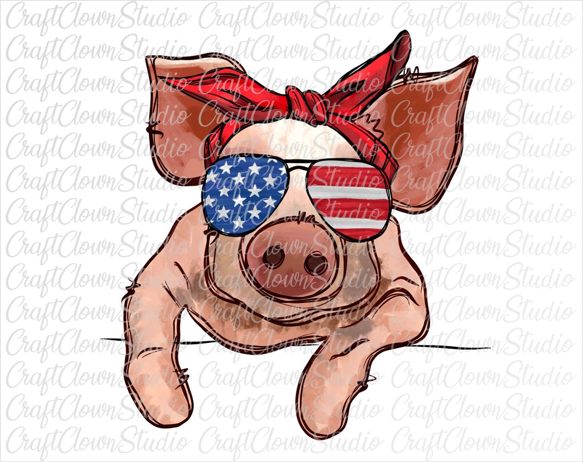 Patriotic Pig Png Pig With Sunglasses Bandana Pig 4th of - Etsy