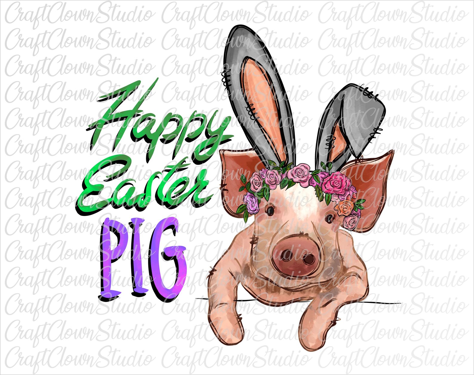 Happy easter pig png pig png bunny ears png Easter PNG | Etsy