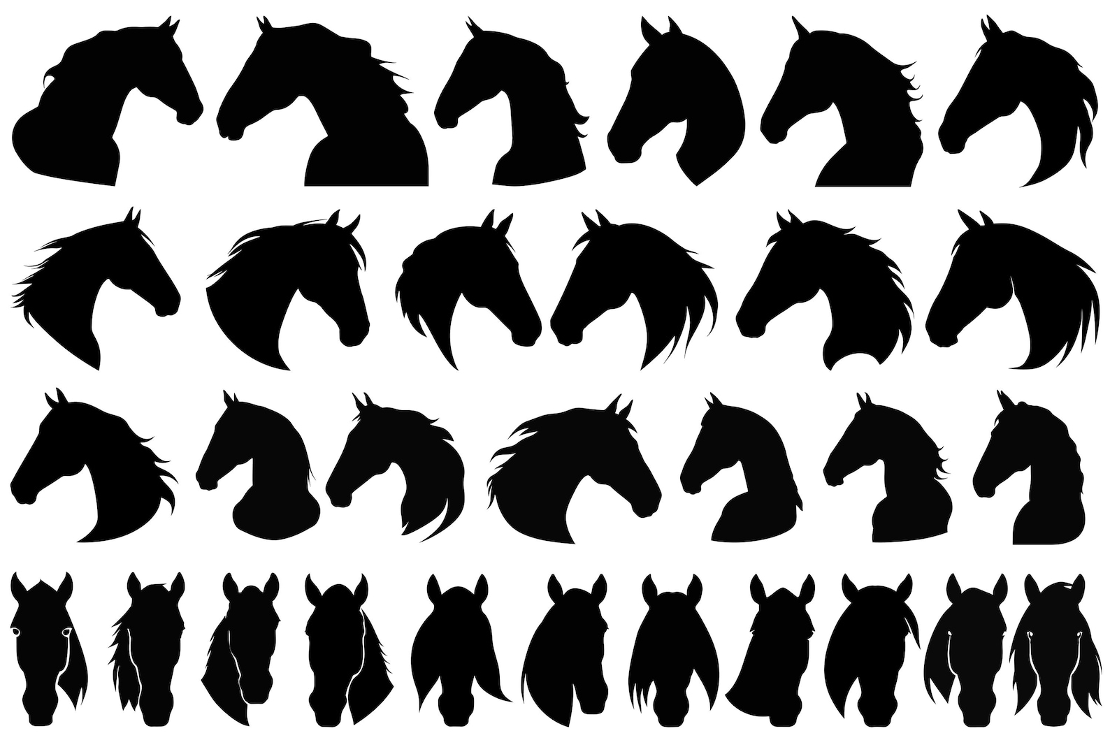 Horse Head Silhouettes, Horse Heads SVG PNG Clipart Bundle, Horse Heads ...