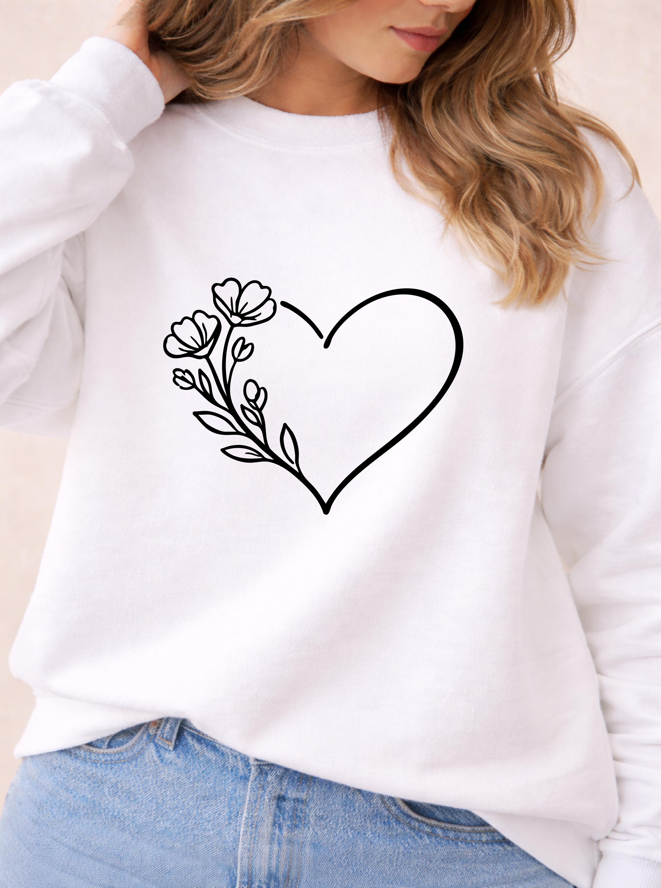 Floral Heart SVG Botanical Line Art Heart Frame Outline Cut File for ...