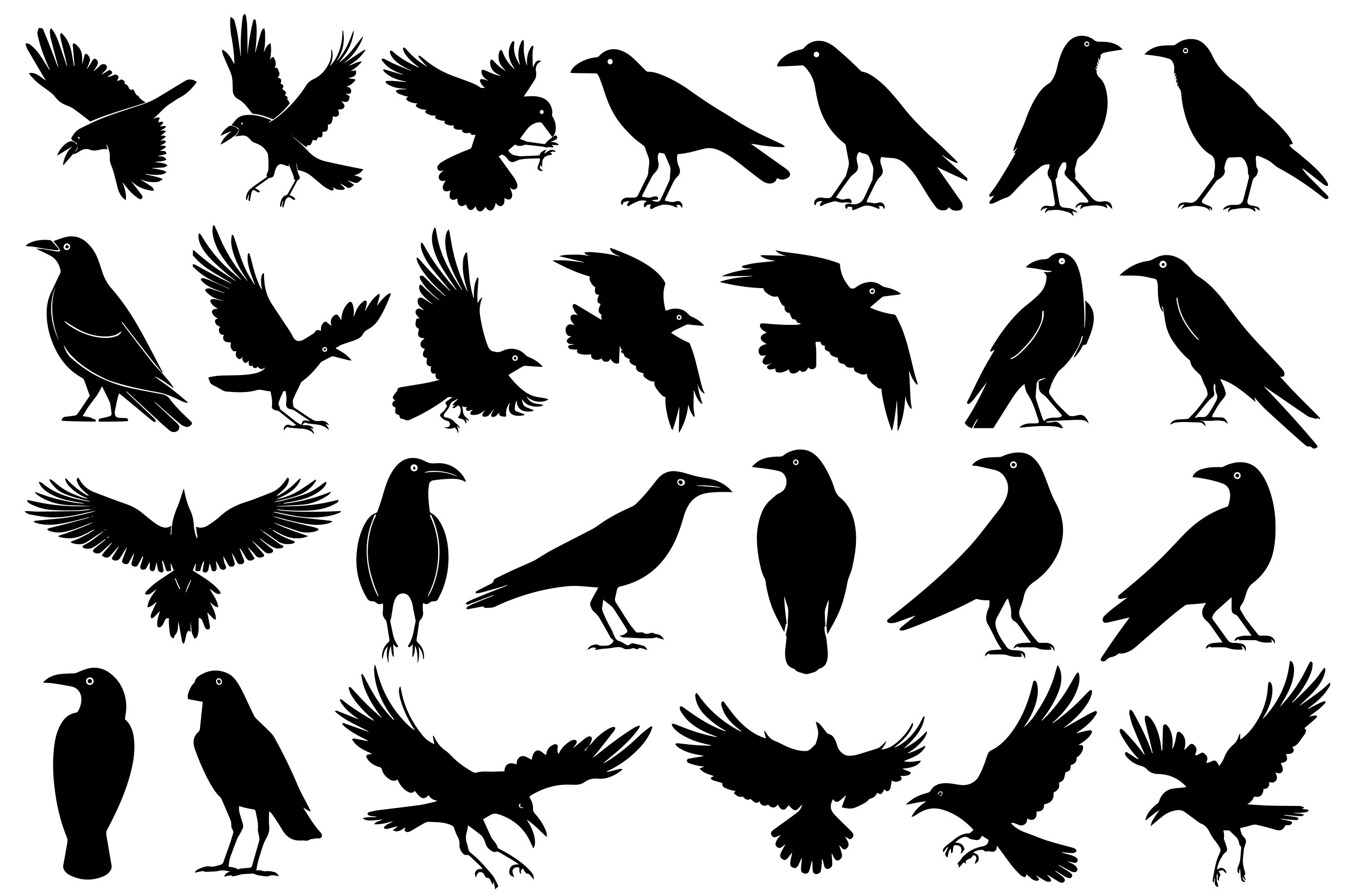 Crow Silhouettes, Crow Clipart Bundle, Crow Svg Bundle, Crows Svg ...