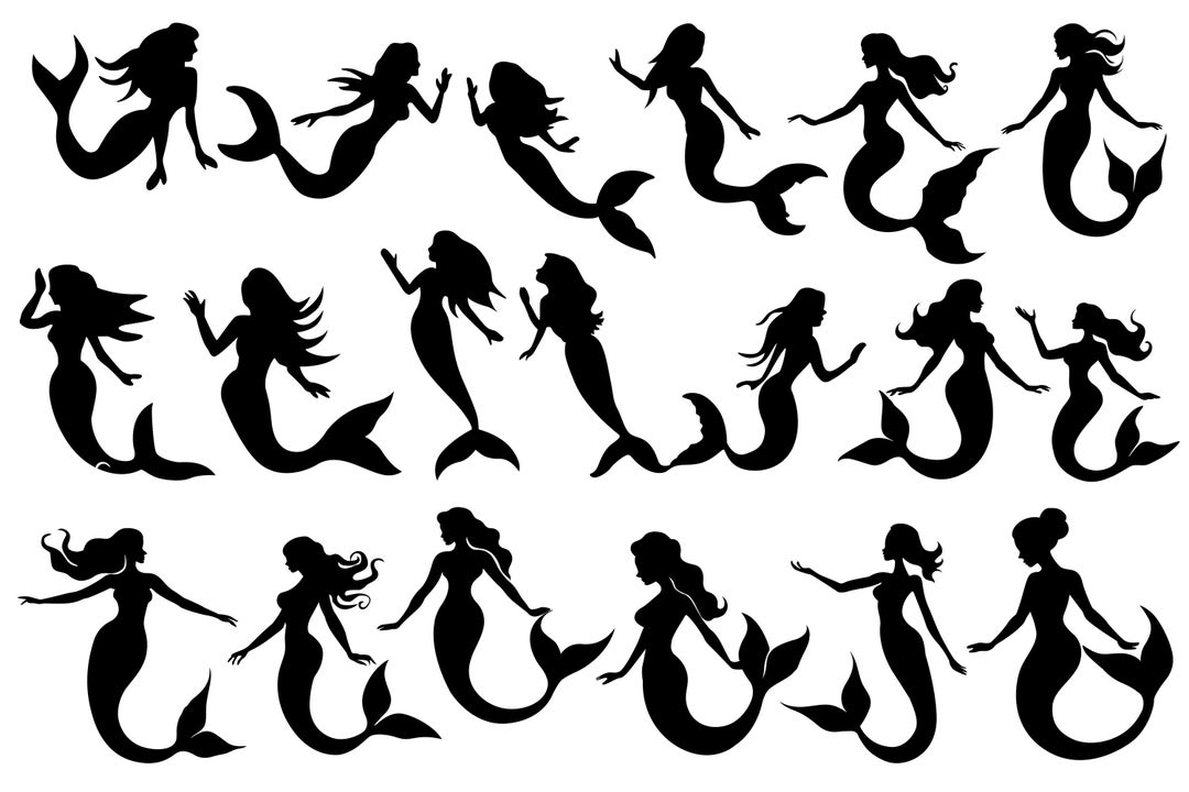 Mermaid Silhouettes Set, Mermaids Clipart Set, Mermaid SVG Bundle ...