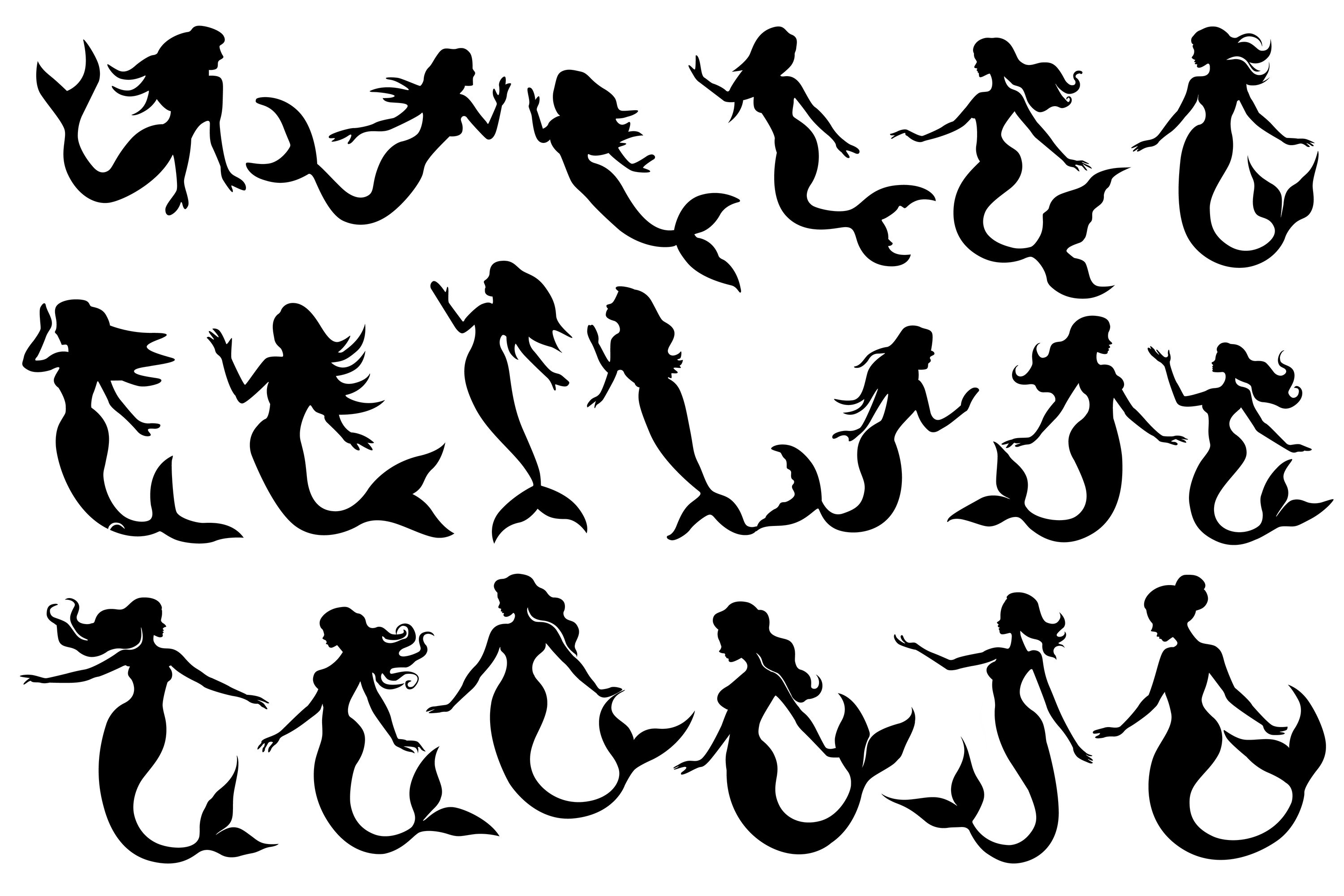 Mermaid Silhouettes Set, Mermaids Clipart Set, Mermaid SVG Bundle ...