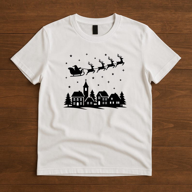 Santa Flying Over Village SVG | Christmas Winter Silhouette Scene - Etsy UK