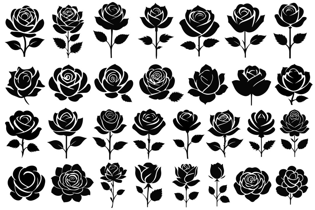Rose Silhouettes, Rose SVG Bundle, Roses SVG, Roses PNG, Rose ...