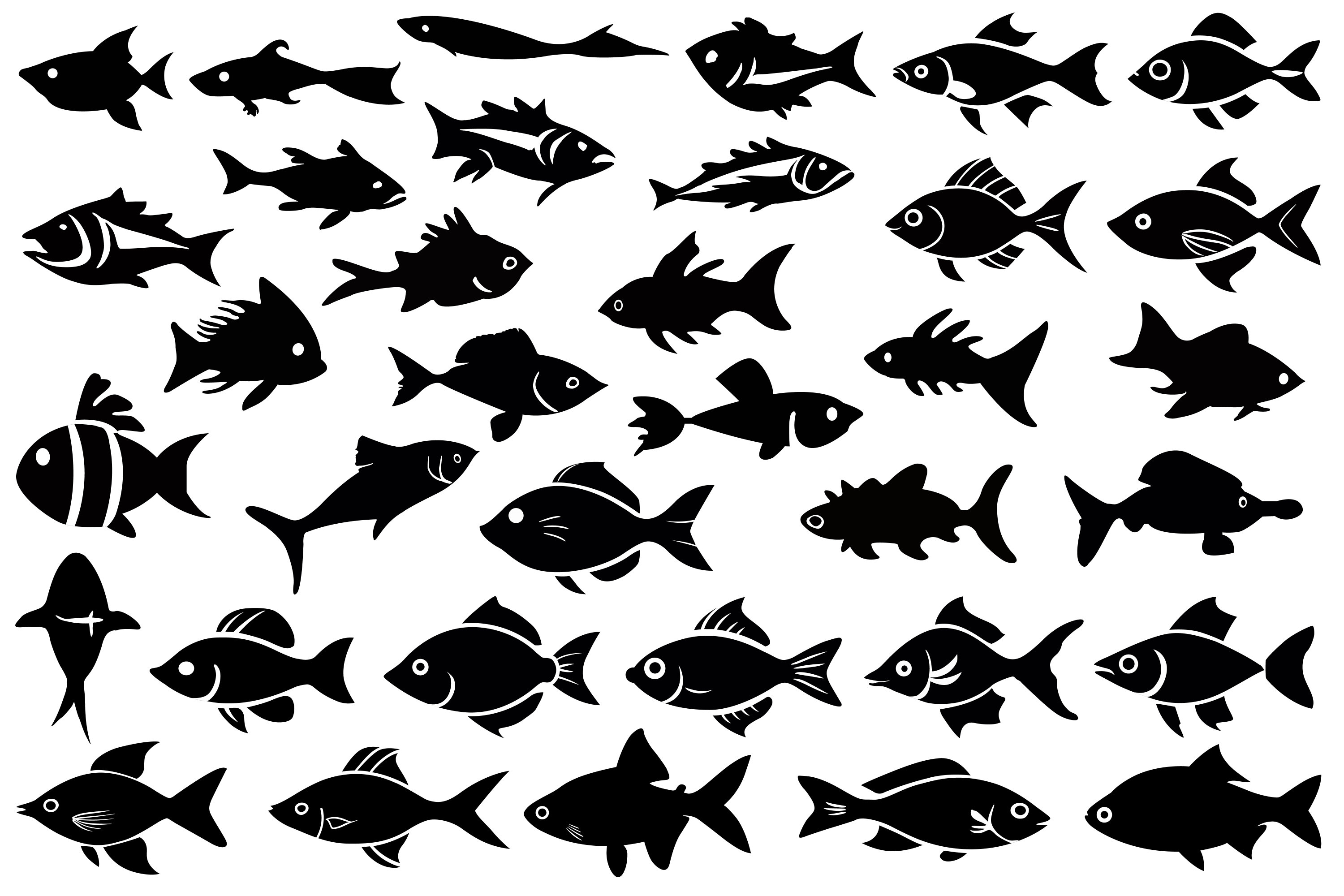 Fish Silhouette Vectors, Fishes Svg, Fish Svg Bundle, Fish Clipart ...