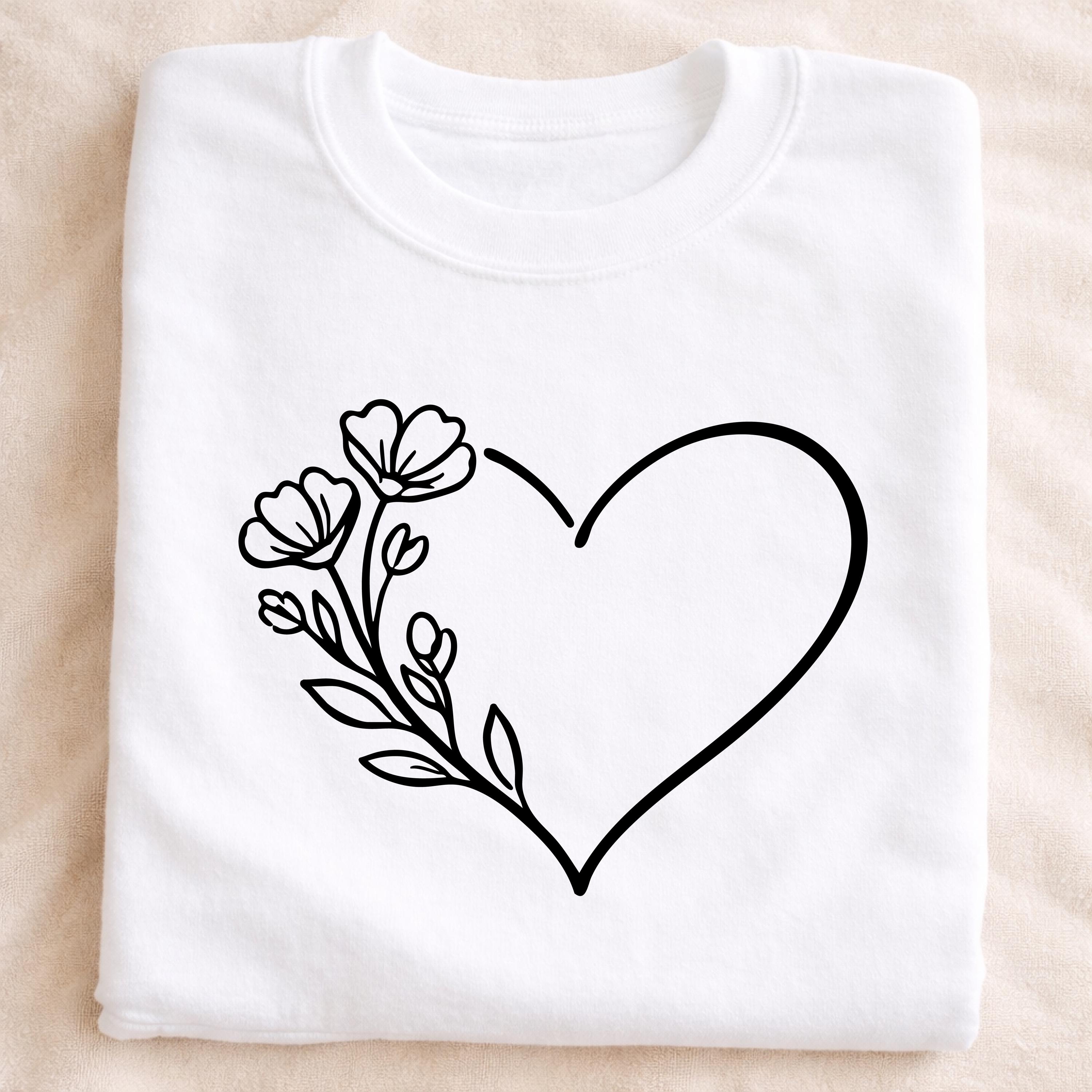 Floral Heart SVG Botanical Line Art Heart Frame Outline Cut File for ...