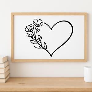 Floral Heart SVG Botanical Line Art Heart Frame Outline Cut File for ...