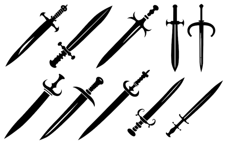 Set of Swords, Sword SVG Bundle, Sword Silhouette, Sword Clipart, Black ...