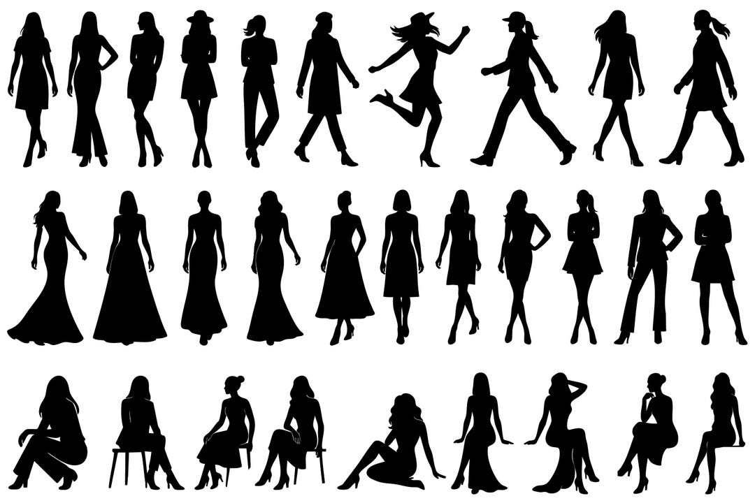 Fashion Model Silhouettes SVG Bundle for Cricut & Silhouette Clipart - Etsy