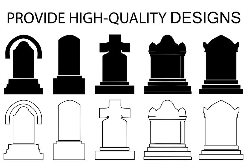 Tombstone Silhouette Vector Art | 35 Graveyard Designs - Etsy