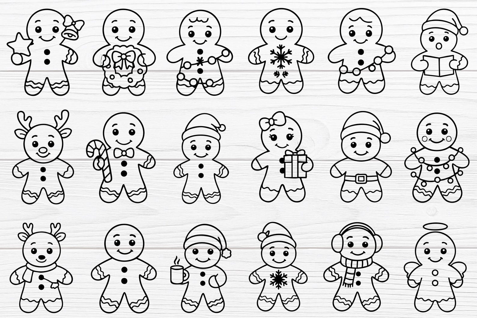 Gingerbread Man Line Art SVG | Christmas Cookie Outline for Cricut and ...