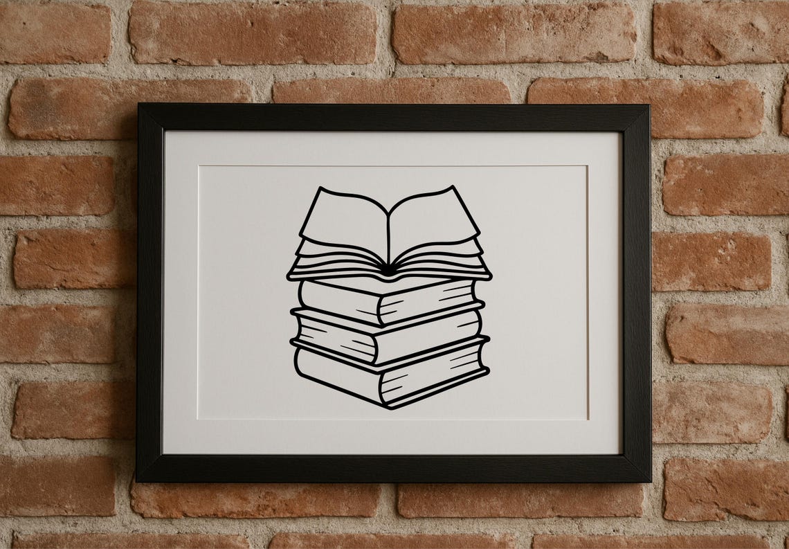 Open Book With Stacked Books Outline SVG PNG EPS - Etsy