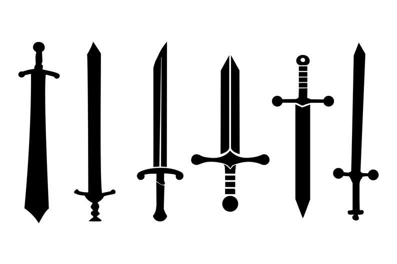 Set of Swords, Sword SVG Bundle, Sword Silhouette, Sword Clipart, Black ...