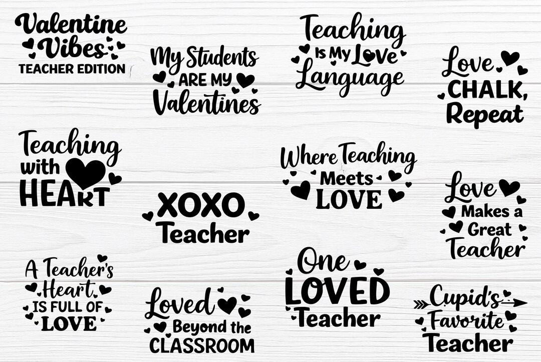 Teacher Valentine SVG PNG Quotes Clipart Set - Etsy