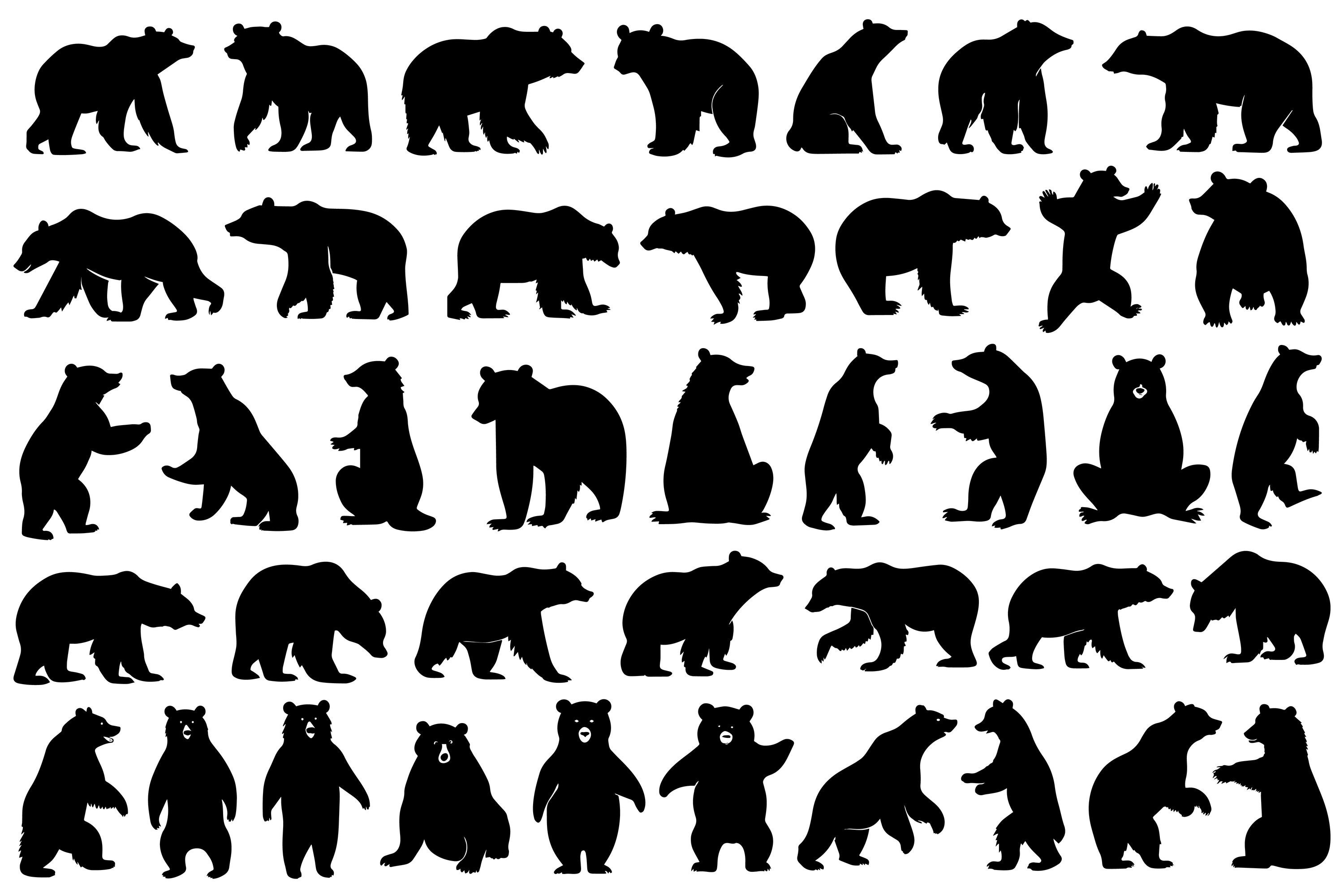Bear SVG Bundle, Bear Silhouettes, Bear Print, Bear Clipart Vector ...
