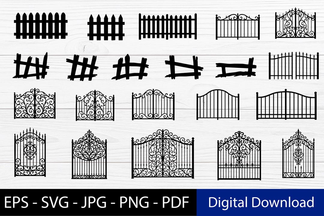 Fence and Iron Gate SVG Bundle | Rustic Fence Silhouettes - Etsy