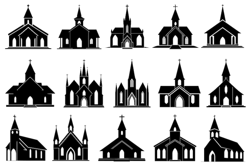 Church Silhouette Vector Set, SVG, PNG, JPG - Etsy