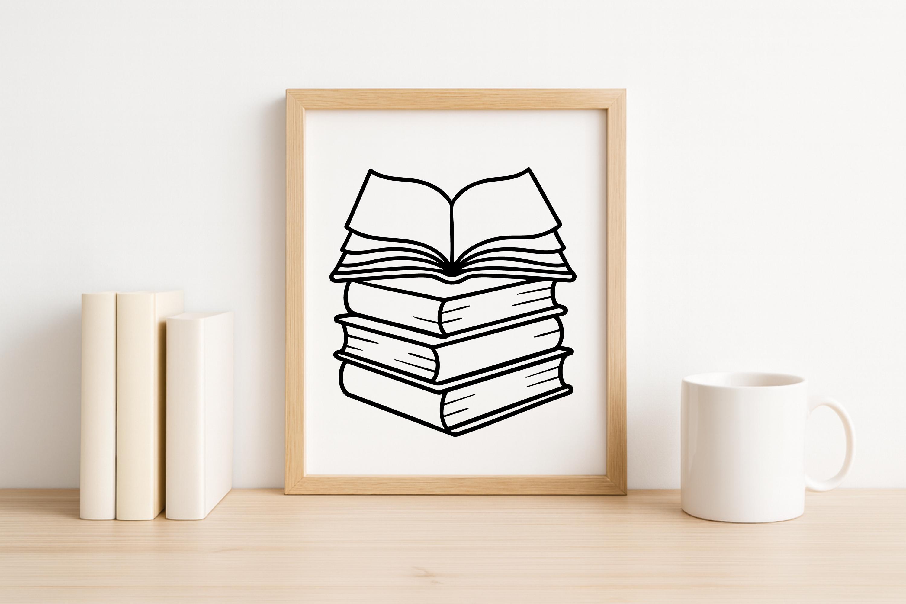 Open Book With Stacked Books Outline SVG PNG EPS - Etsy