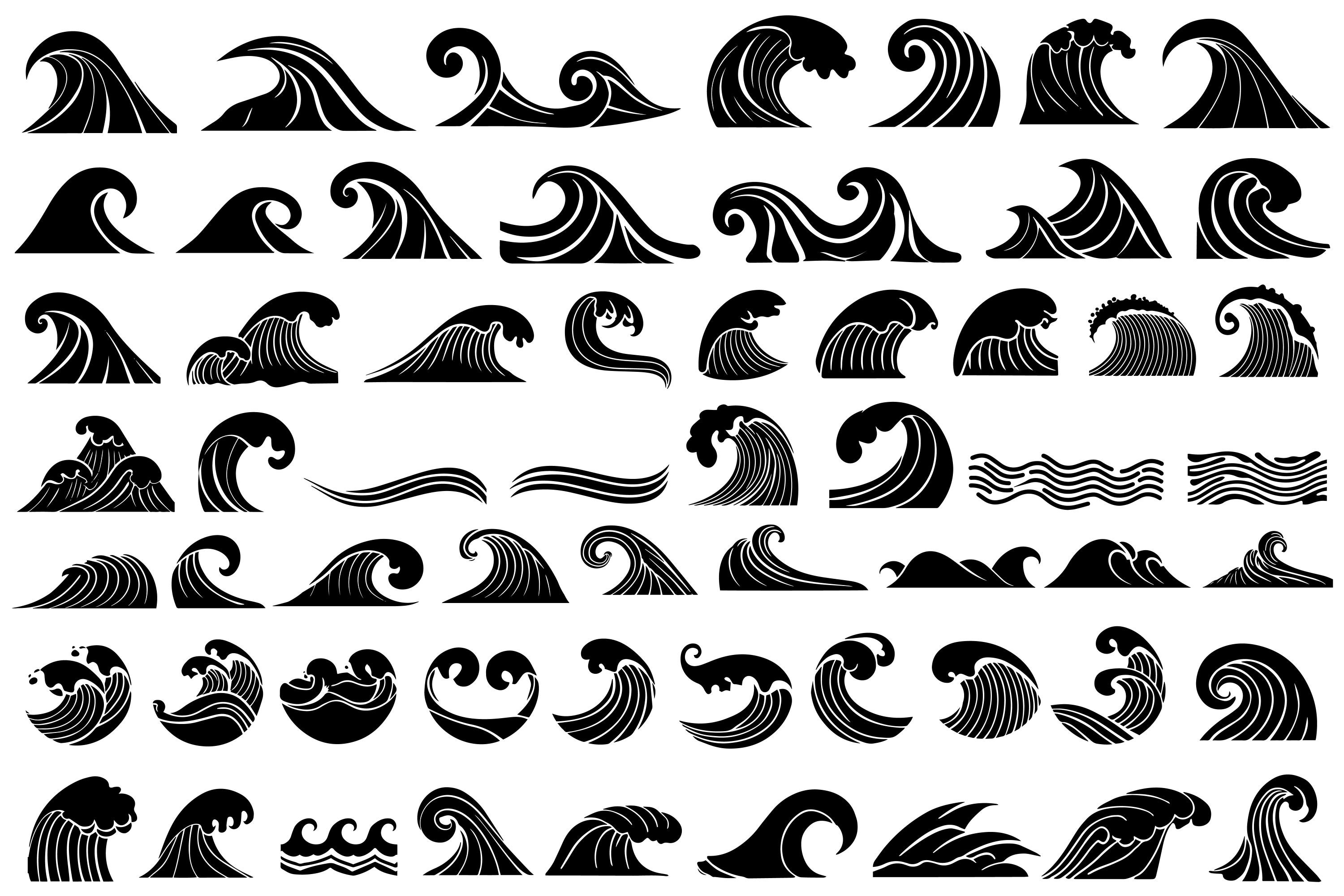 Ocean Wave Silhouettes, Ocean Wave Clipart Bundle, Ocean Wave SVG ...