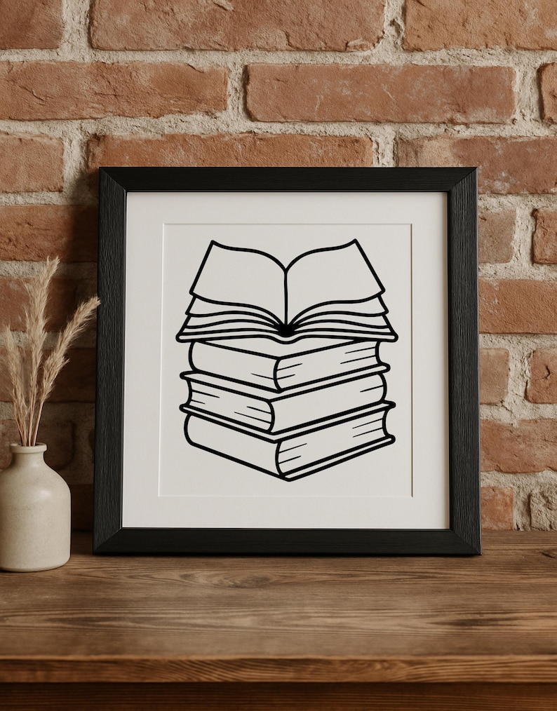 Open Book With Stacked Books Outline SVG PNG EPS - Etsy