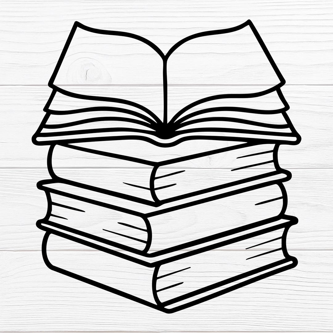 Open Book With Stacked Books Outline SVG PNG EPS - Etsy