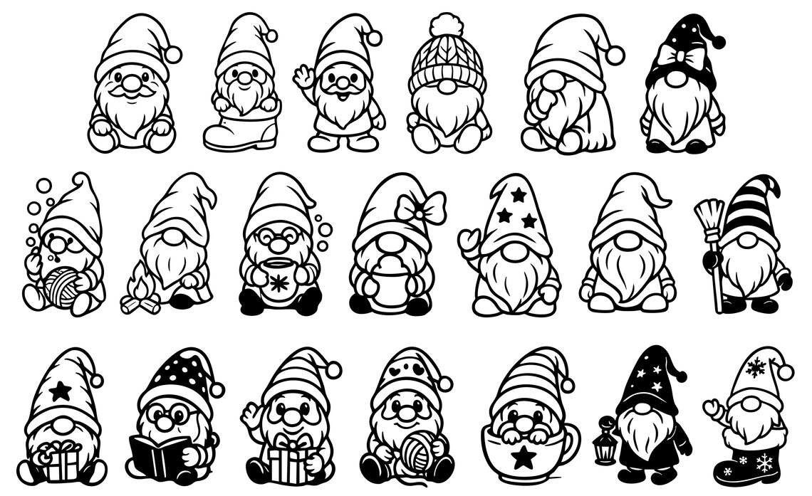 20 Christmas Gnomes SVG Line Art, Eps, Png, Pdf, and Jpg Files - Etsy