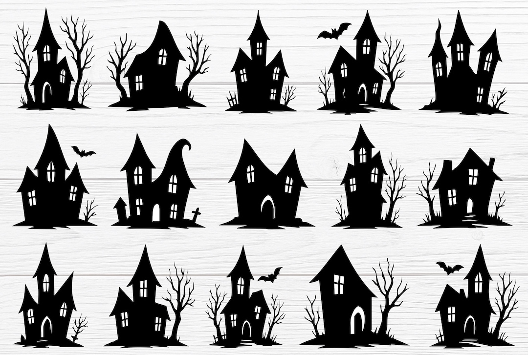 15 Halloween Haunted House Silhouettes | Spooky SVG Clipart Vector - Etsy