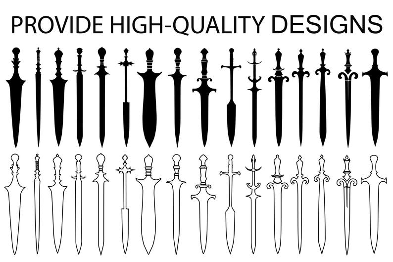 Sword Silhouettes, Sword Silhouette Vectors, Sword SVG Bundle, Swords ...
