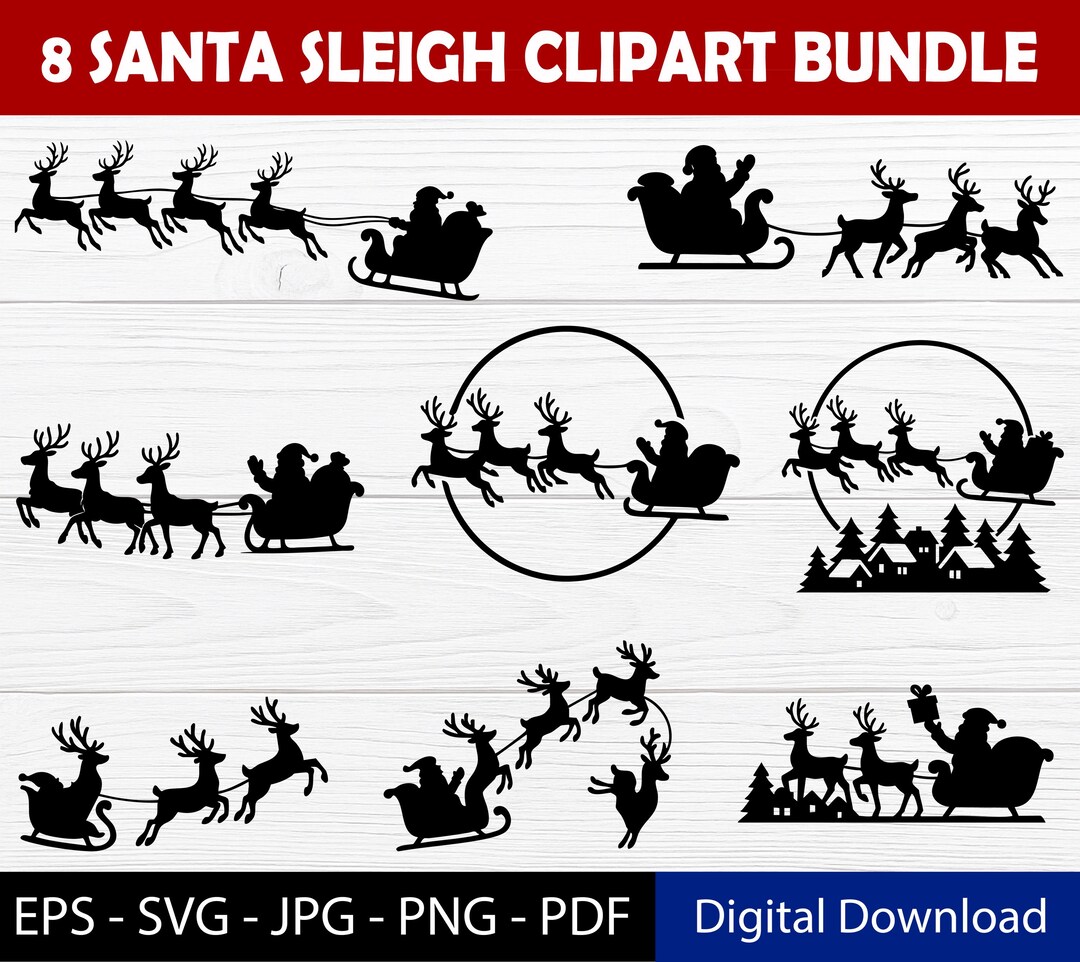 Santa Sleigh Silhouette, Svg, Eps, Png, Pdf, and Jpeg Files - Etsy