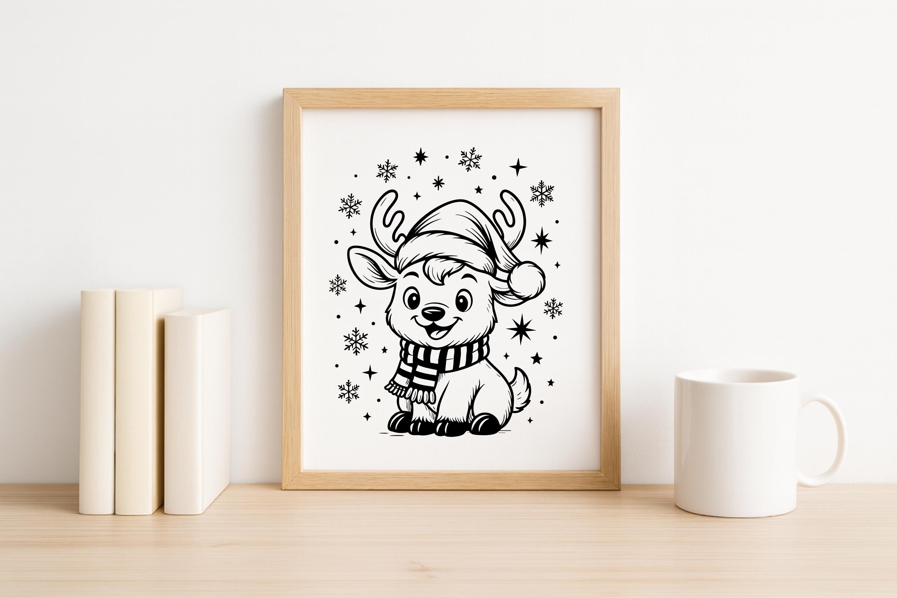 Christmas Deer Outline SVG With Snowflakes | Eps, Jpg, Png, Pdf - Etsy