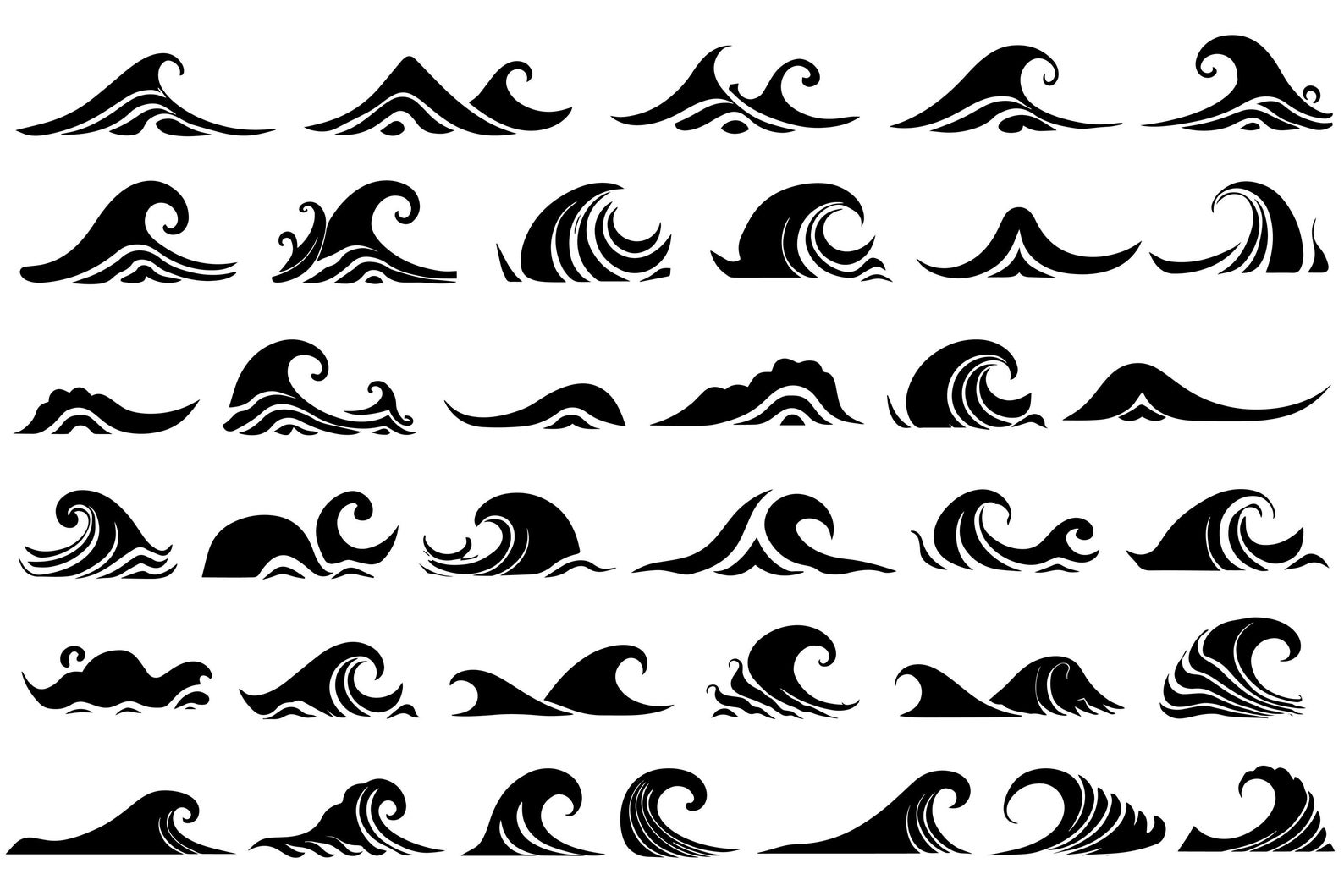 Ocean Wave Silhouettes | Ocean Wave SVG Bundle | Sea Wave Vector ...