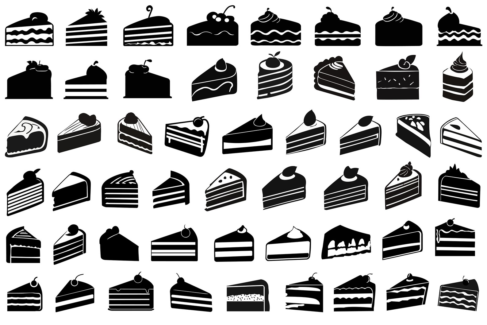 Cake Silhouettes Svg, Cake Svg Bundle, Cakes Svg, Black and White Cakes ...