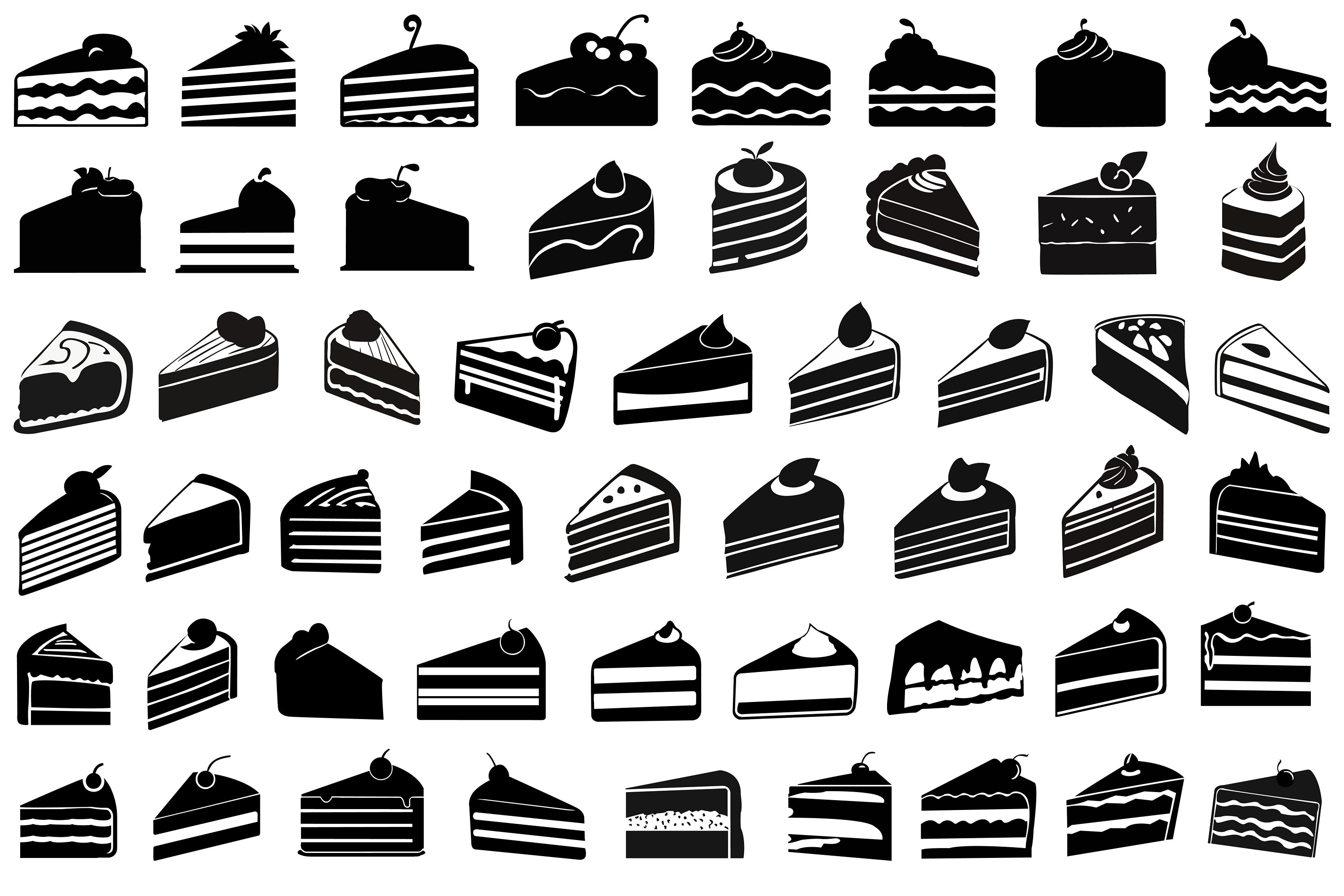 Cake Silhouettes Svg, Cake Svg Bundle, Cakes Svg, Black and White Cakes ...