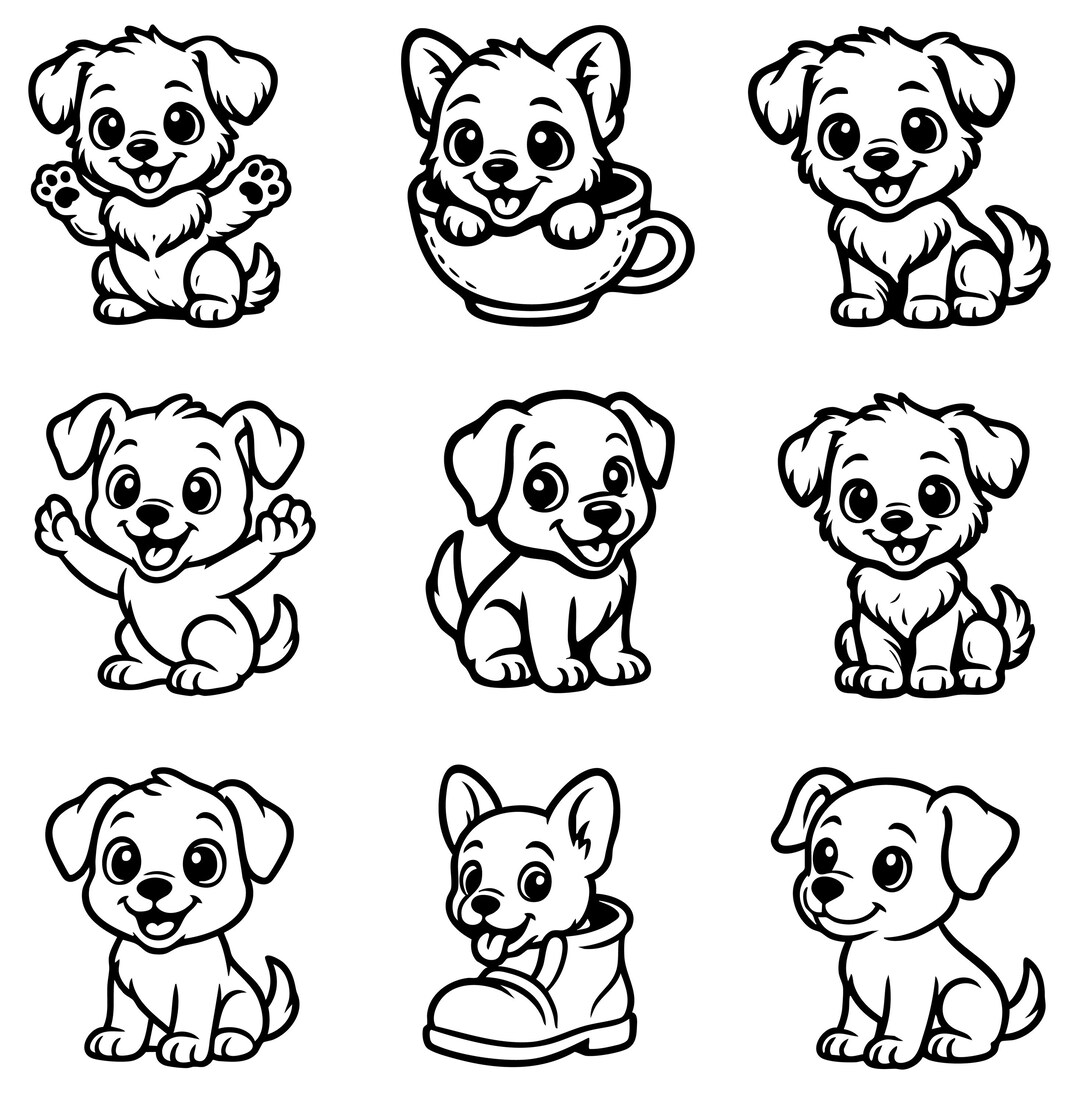 Cartoon Dog Outline Svg and Png Vector Clipart Set - Etsy UK