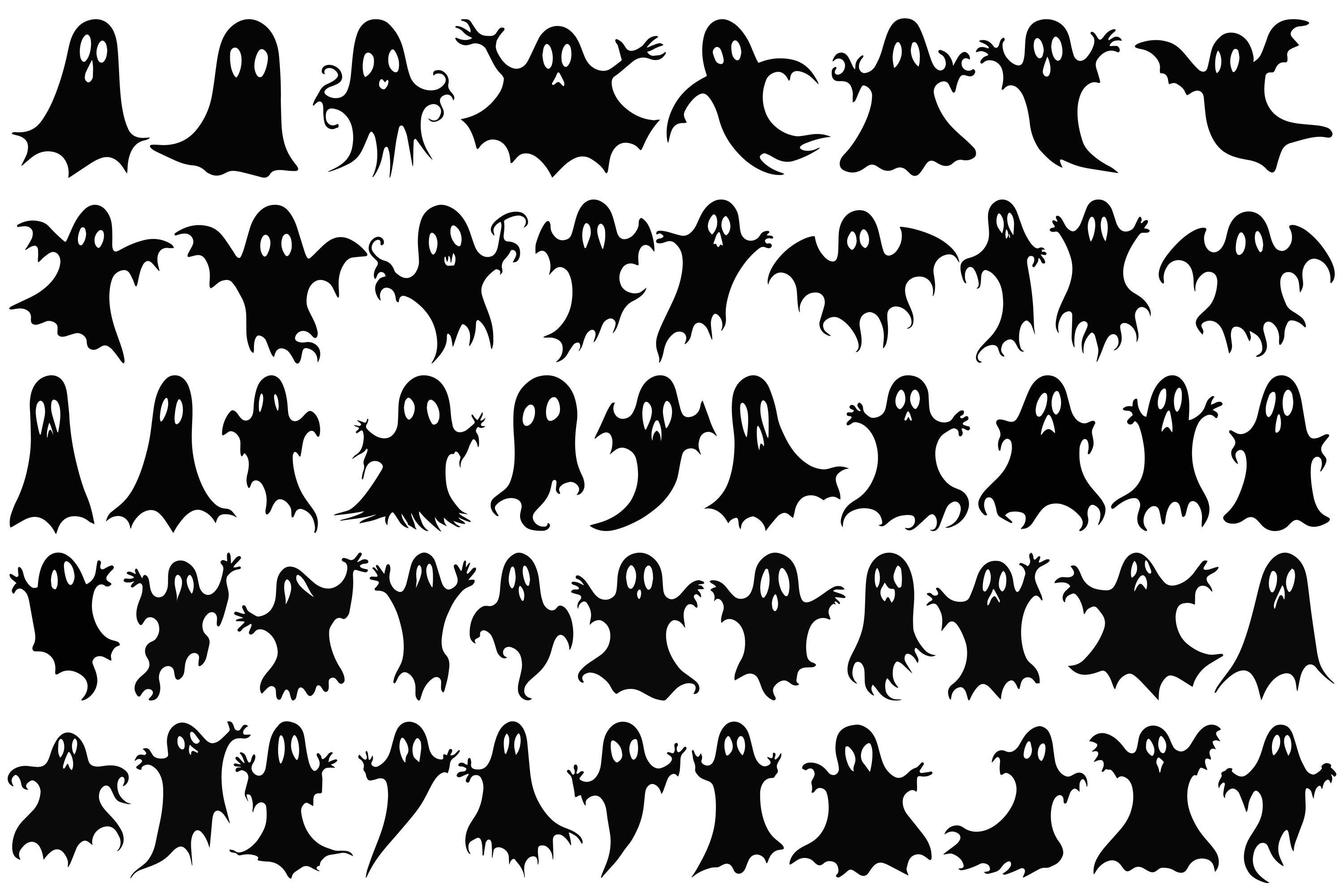 Halloween Ghost Silhouettes, Halloween Ghost SVG, Halloween Ghost ...