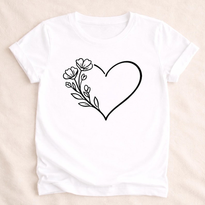 Floral Heart SVG Botanical Line Art Heart Frame Outline Cut File for ...