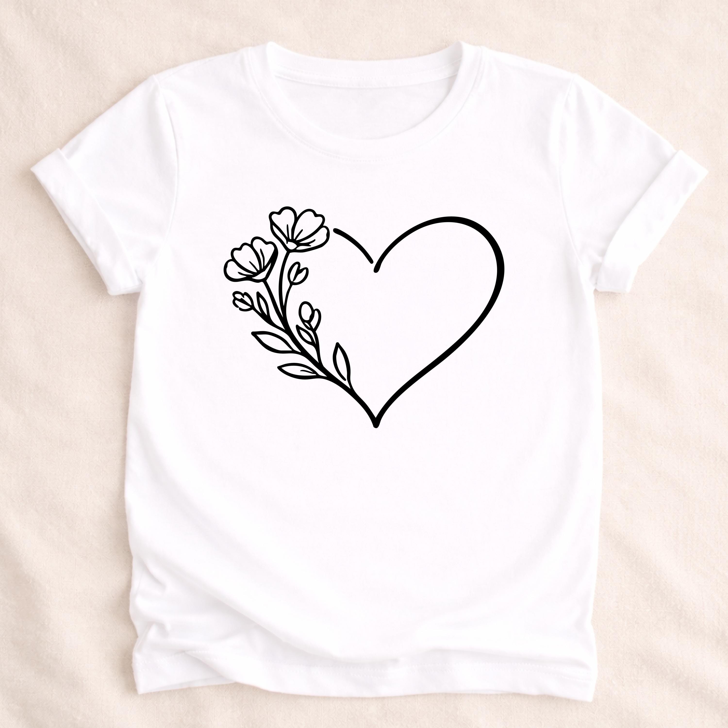 Floral Heart SVG Botanical Line Art Heart Frame Outline Cut File for ...