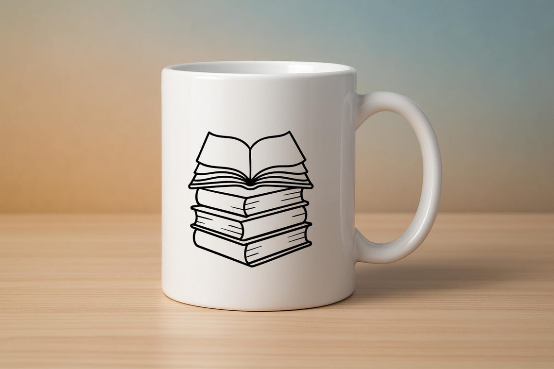 Open Book With Stacked Books Outline SVG PNG EPS - Etsy