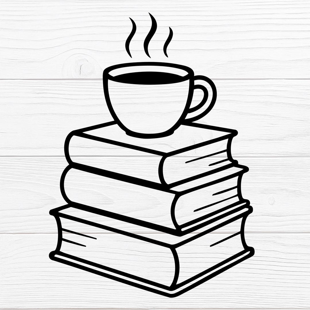 Coffee Cup on Book Stack Outline SVG PNG - Etsy