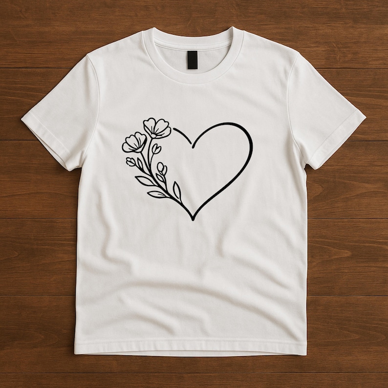 Floral Heart SVG Botanical Line Art Heart Frame Outline Cut File for ...