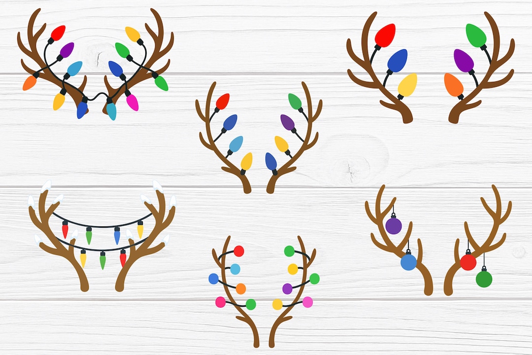 Christmas Reindeer Antlers SVG Bundle | Deer Antler Lights Clipart PNG ...